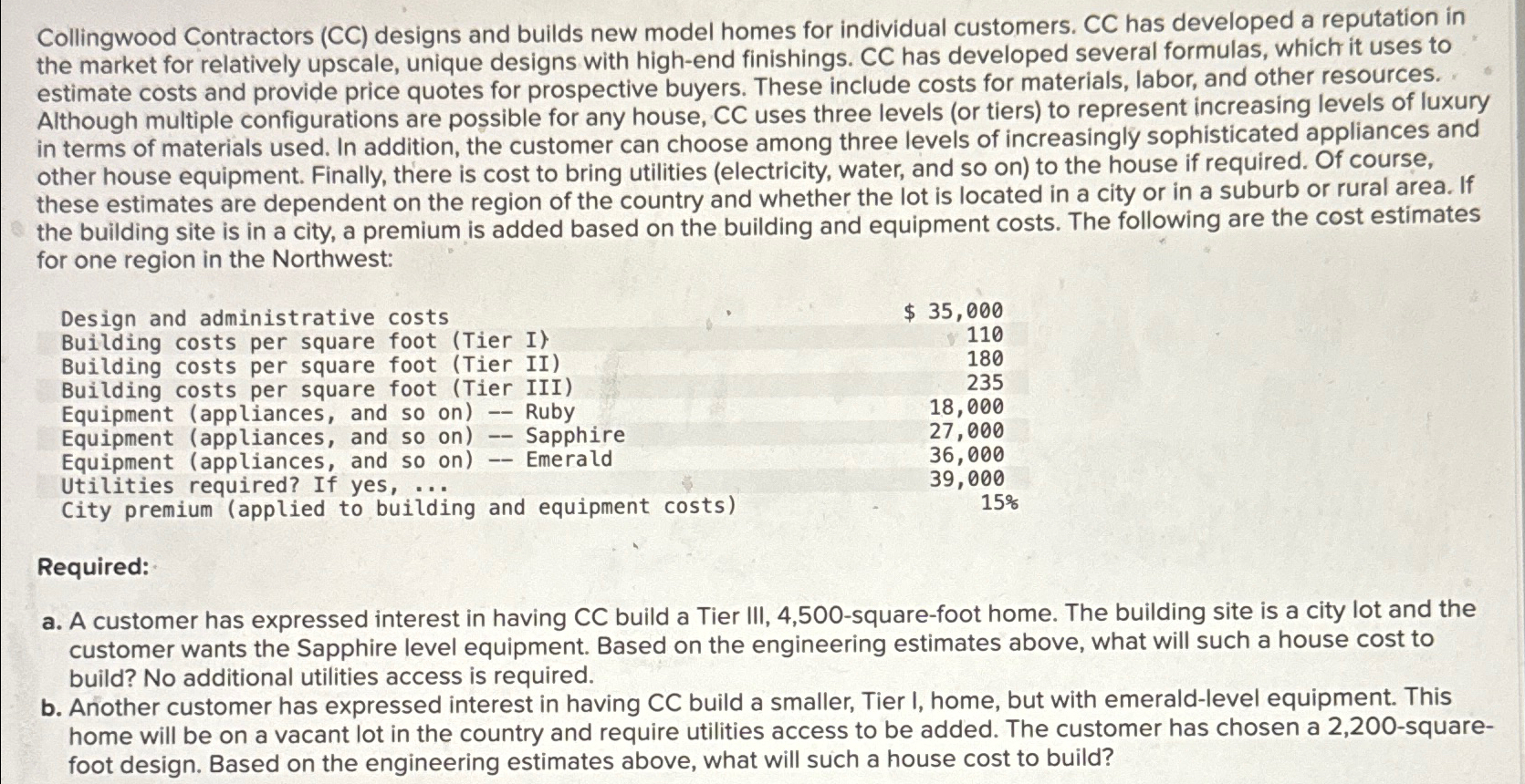 Solved Collingwood Contractors (CC) ﻿designs and builds new | Chegg.com