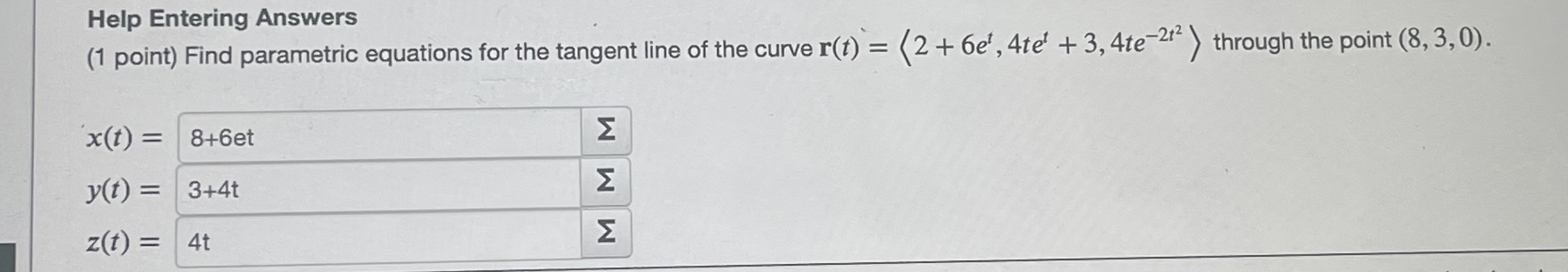 Solved Help Entering Answers(1 ﻿point) ﻿Find parametric | Chegg.com