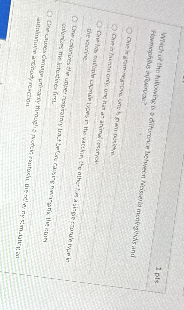 Solved 1 ﻿ptsWhich of the following is a difference between | Chegg.com