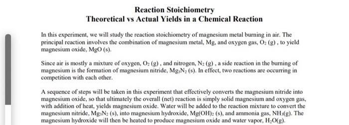 Solved Reaction Stoichiometry Theoretical vs Actual Yields | Chegg.com