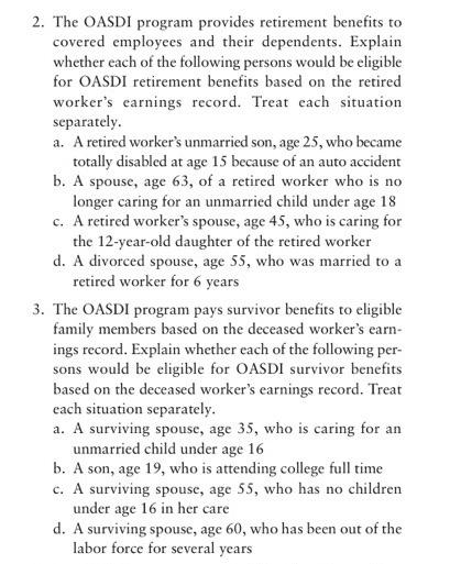 Solved 2. The OASDI program provides retirement benefits to | Chegg.com