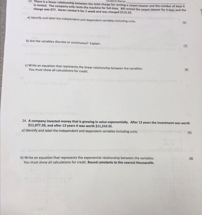Solved 23 There Is A Linear Relationship Between The Total