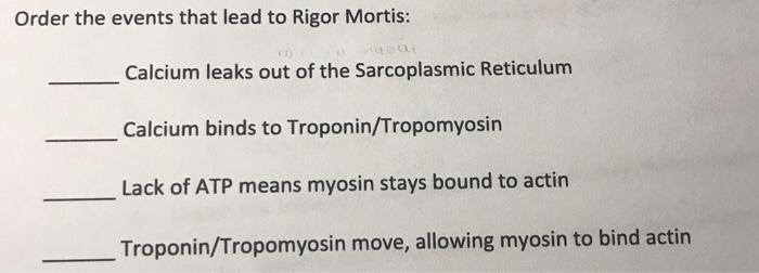 Solved Order the events that lead to Rigor Mortis: Calcium | Chegg.com