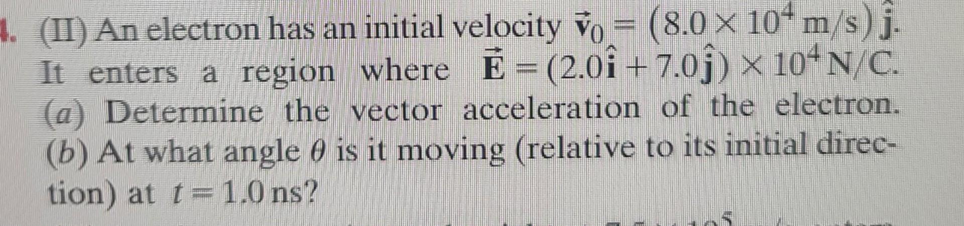 Solved (II) An electron has an initial velocity v0=(8.0×104 | Chegg.com