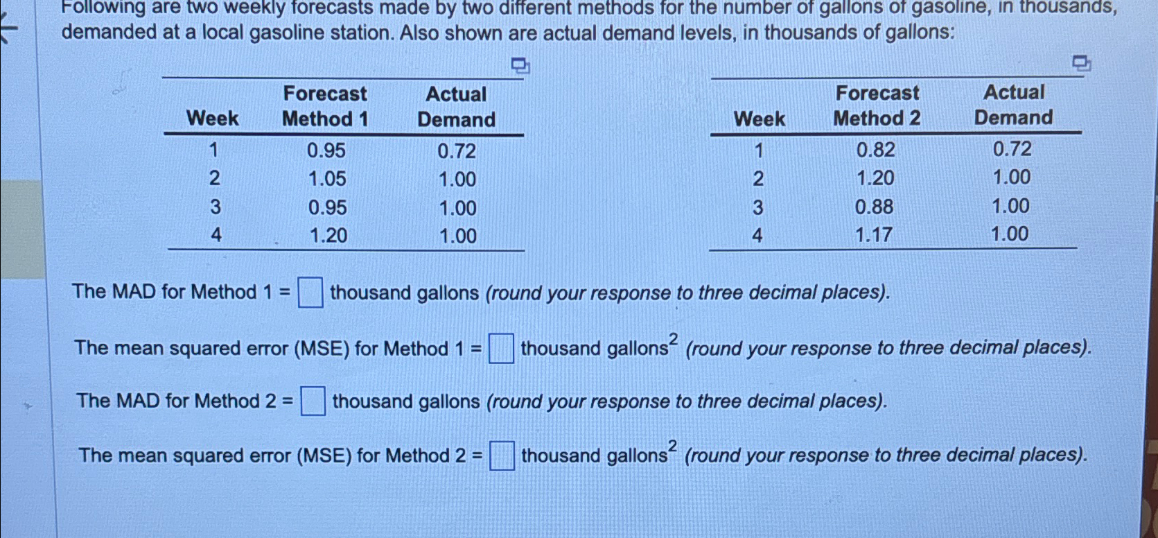 Following are two weekly forecasts made by two | Chegg.com