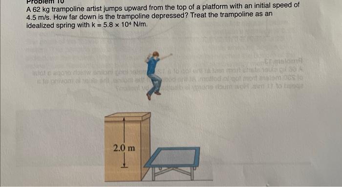 Solved A 62 kg trampoline artist jumps upward from the top | Chegg.com