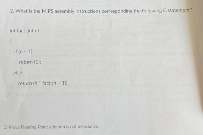 Solved 2. What is the MIPS assembly instructions | Chegg.com