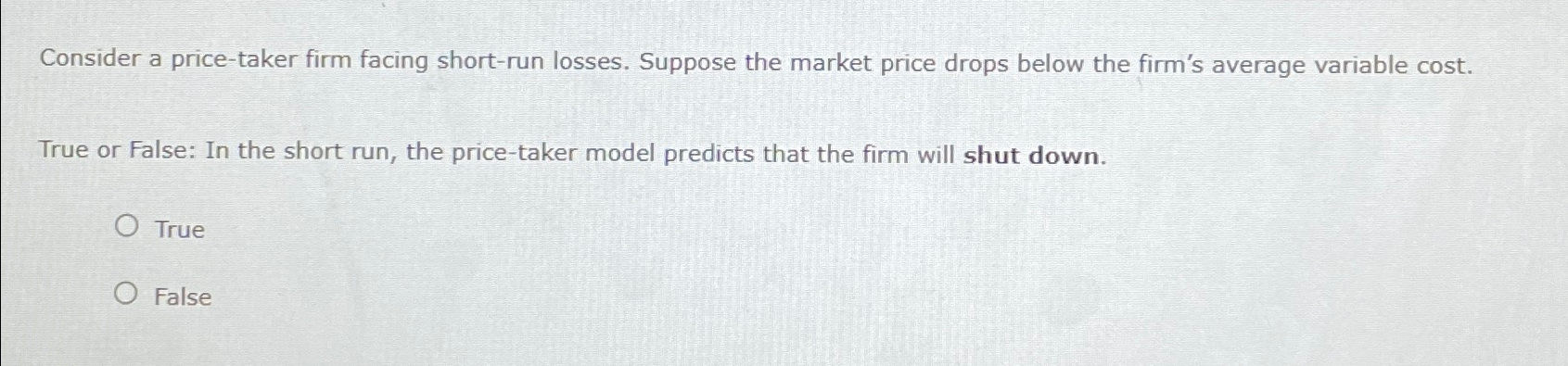Solved Consider a price-taker firm facing short-run losses. | Chegg.com