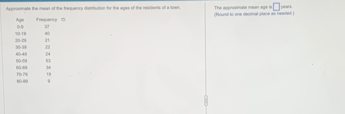 Solved Approximate the mean of the frequency distribution | Chegg.com