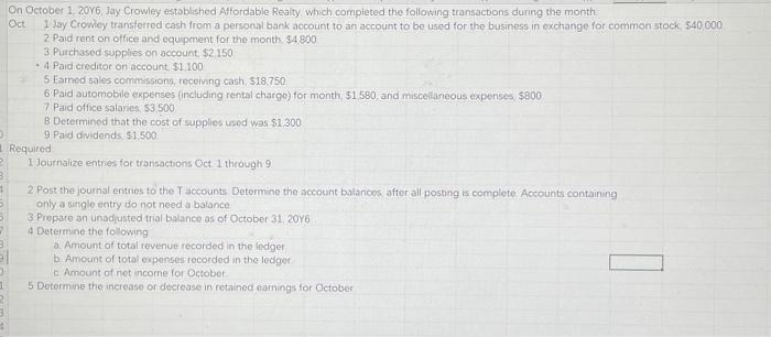 Solved On October 1. 20Y6, Jax Crowley estoblshed Affordable | Chegg.com