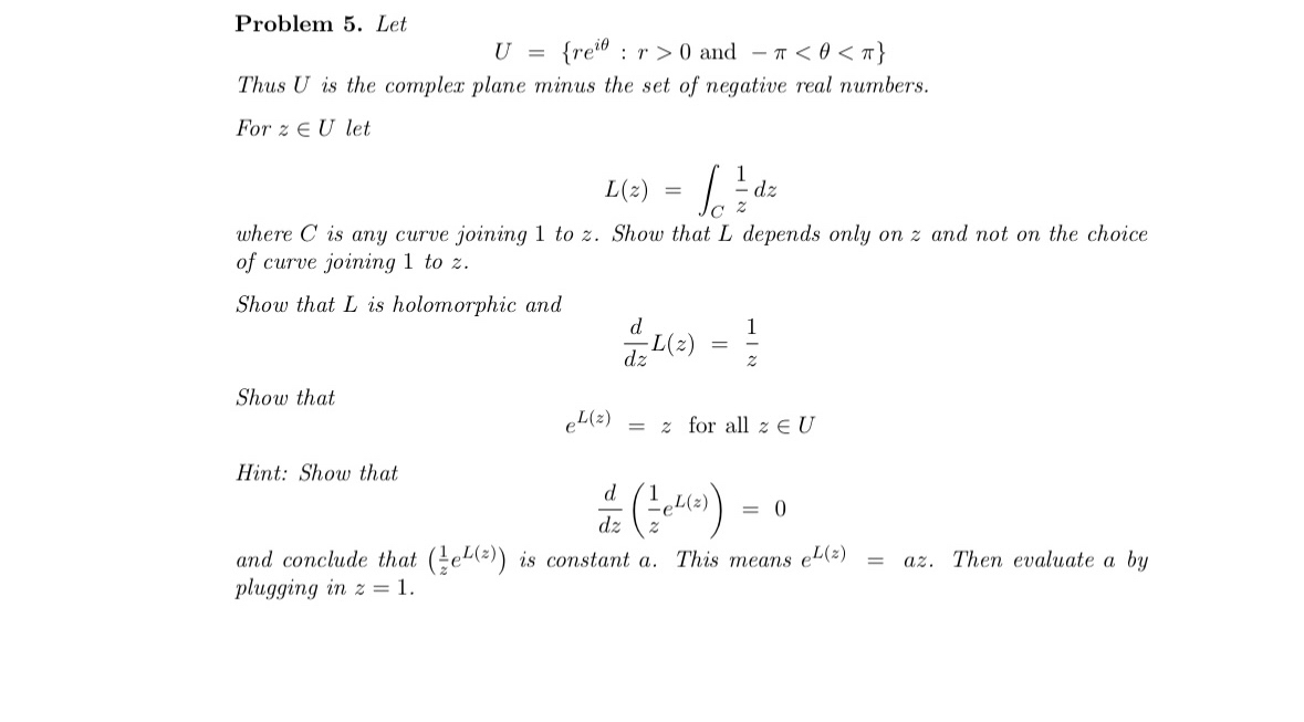 Solved Problem 5. ﻿LetU={reiθ:r>0 ﻿and -π