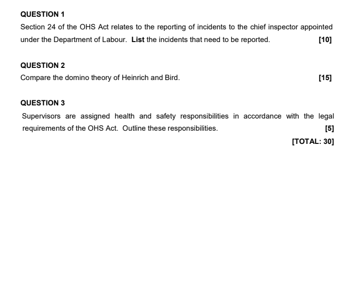 Solved QUESTION 1Section 24 ﻿of the OHS Act relates to the | Chegg.com