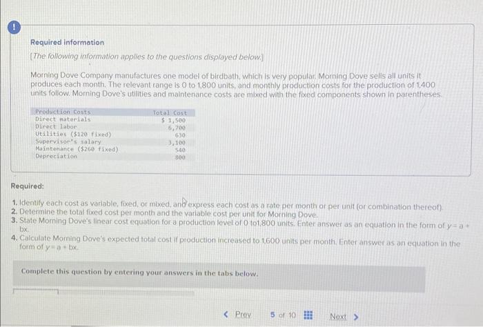 Solved Required: 1. Identify each cost as variable, fixed, | Chegg.com