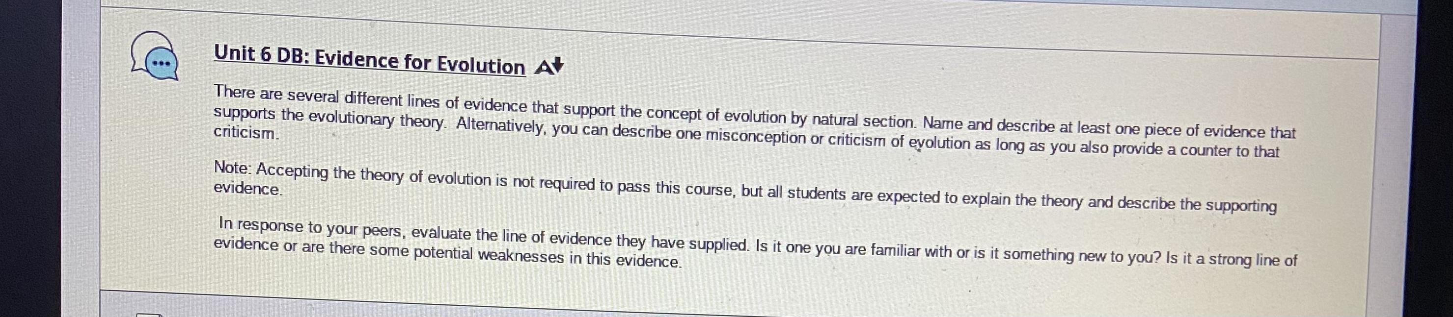 Solved Unit 6 ﻿DB: Evidence for EvolutionThere are several | Chegg.com