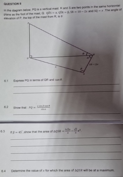 Solved QUESTION 6In the diagram below, PQ ﻿is a vertical | Chegg.com