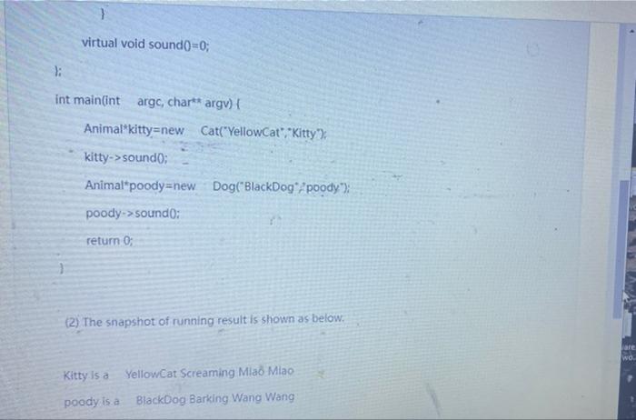 Solved 6 Question 3: (20%) (1) Create Cat and Dog class | Chegg.com