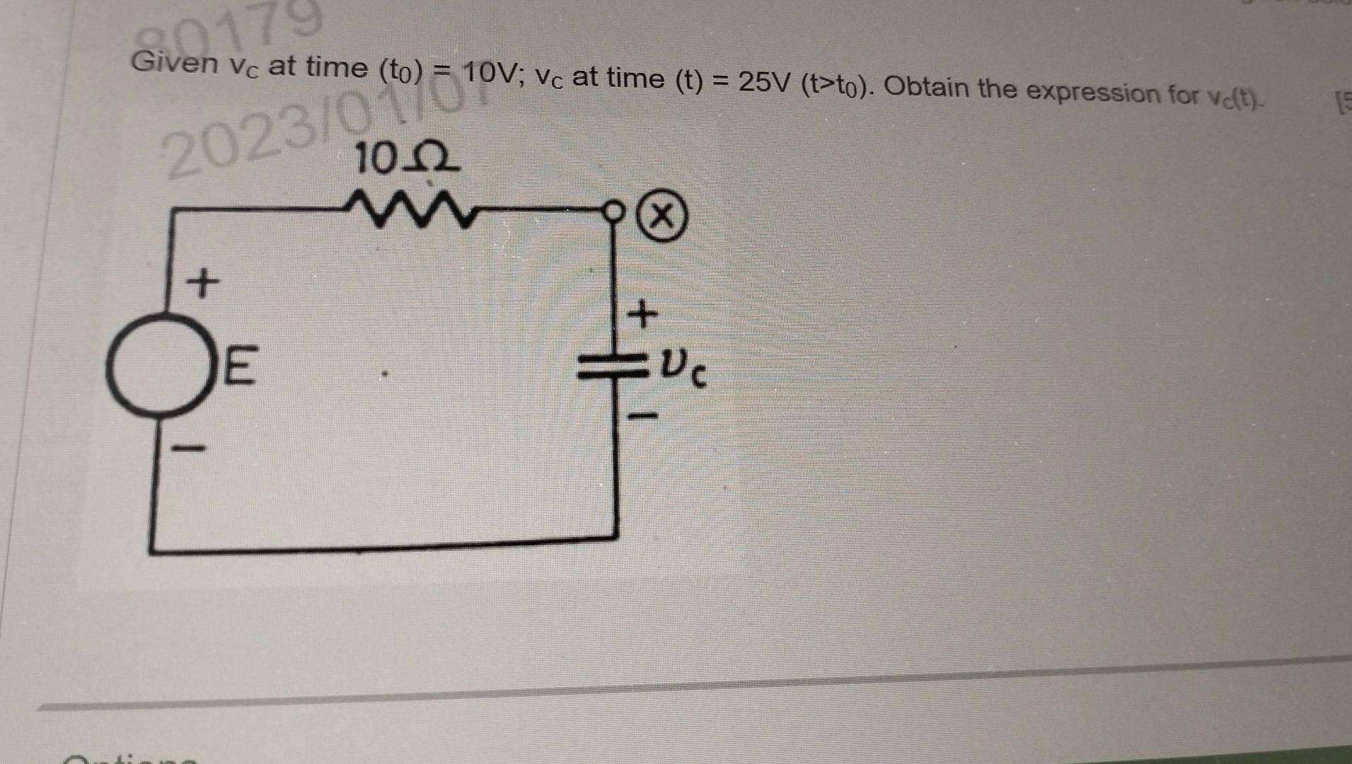 Solved Given vC at time (t0)=10V;vC at time | Chegg.com