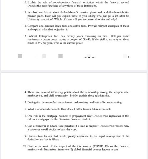 Solved 10. Explain the role of non-depository financial | Chegg.com