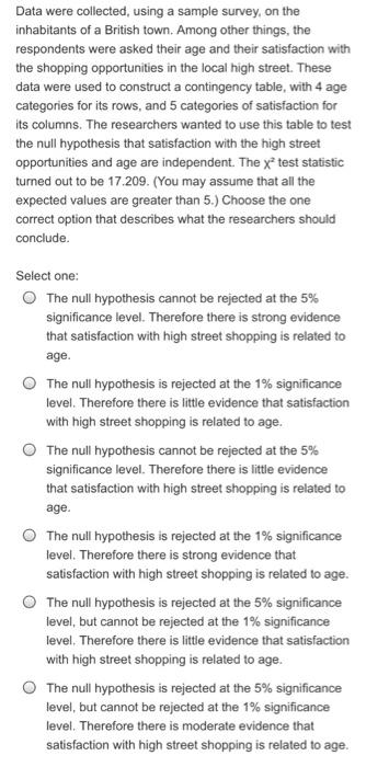 Solved Data Were Collected Using A Sample Survey On The