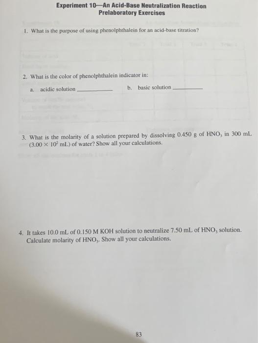 Solved Experiment 10-An Acid-Base Neutralization Reaction | Chegg.com