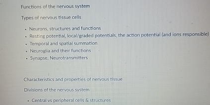 Solved Functions of the nervous systemTypes of nervous | Chegg.com