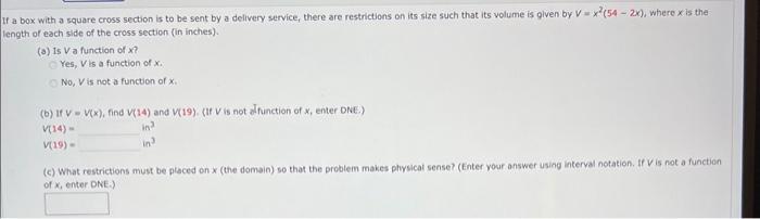 Solved Box With A Square Cross Section Is To Be Sent By A