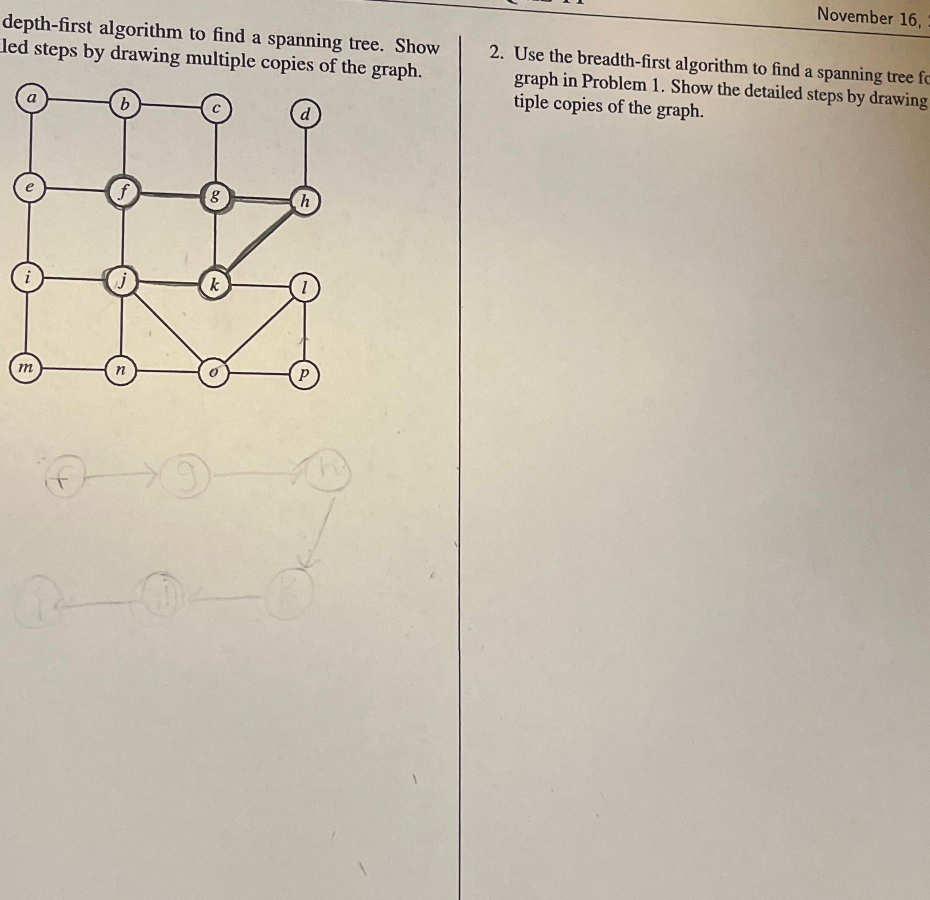 November 16depth-first algorithm to find a spanning | Chegg.com