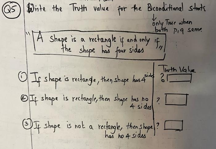 Solved Write The Truth Value For The Biconditional