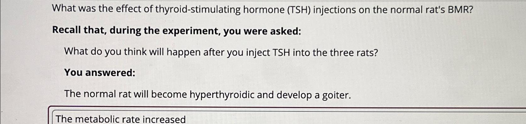 Solved What was the effect of thyroid-stimulating hormone | Chegg.com