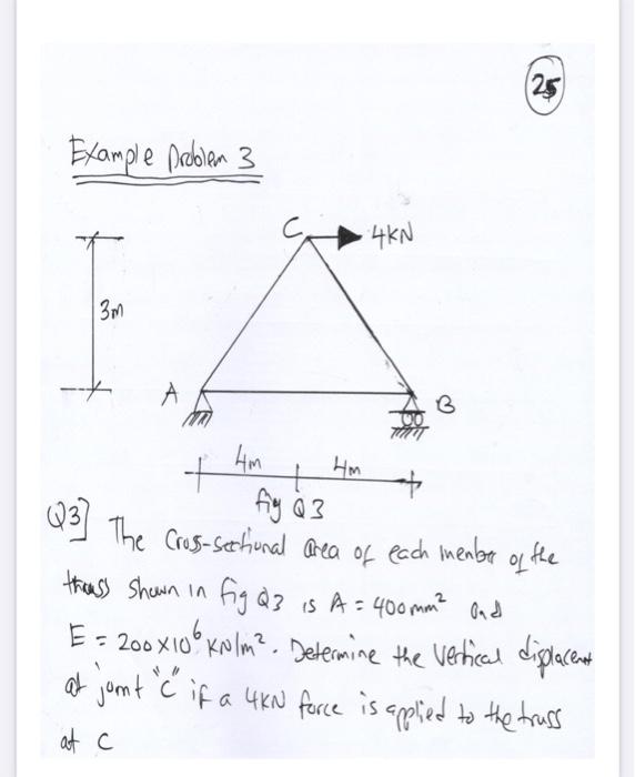 Solved 25 2. Example problem 3 :4KN 3m A B OM 4m 4m + t fig | Chegg.com