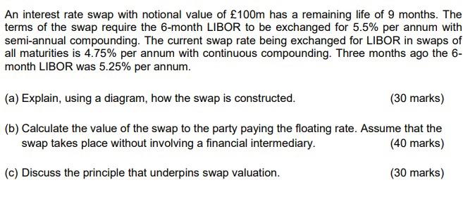 Solved An interest rate swap with notional value of £100m | Chegg.com