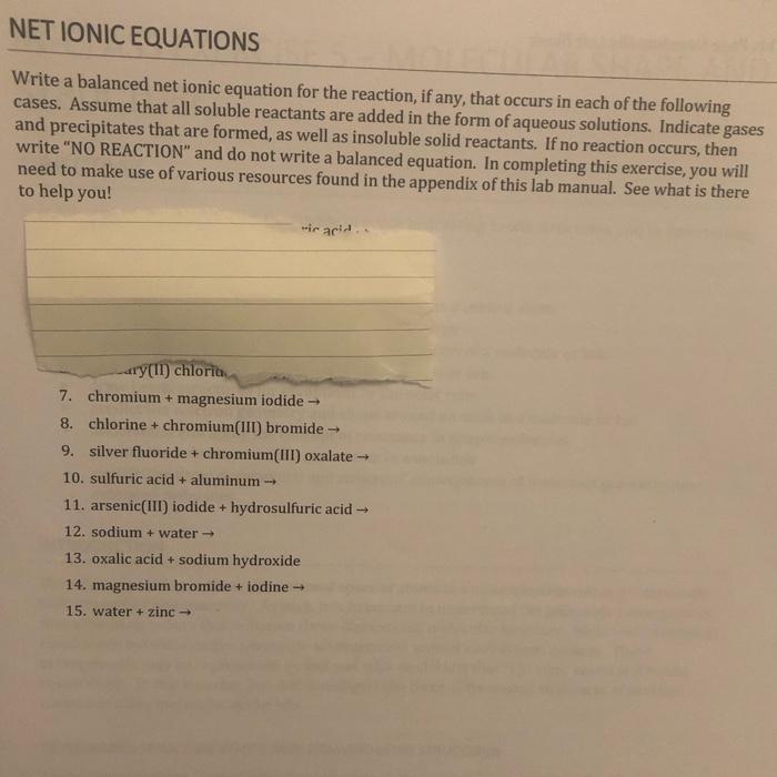 Solved Write a balanced net ionic equation for the reaction, | Chegg.com