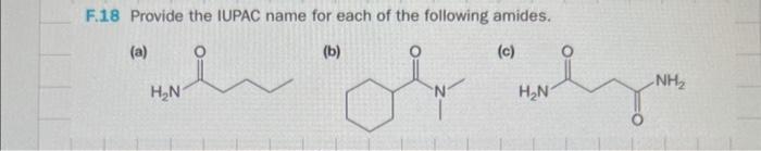 Solved F.18 Provide the IUPAC name for each of the following | Chegg.com