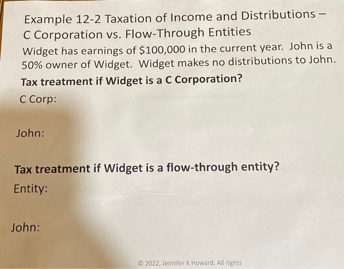 Solved Example 12-2 Taxation of Income and Distributions C | Chegg.com
