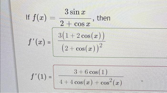 Solved If f(x)=2+cosx3sinx, then | Chegg.com