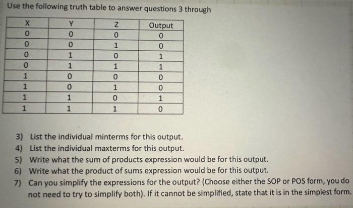 Solved Use the following truth table to answer questions 3 | Chegg.com