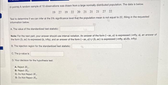 Solved (4 points) A random sample of 10 observations was | Chegg.com