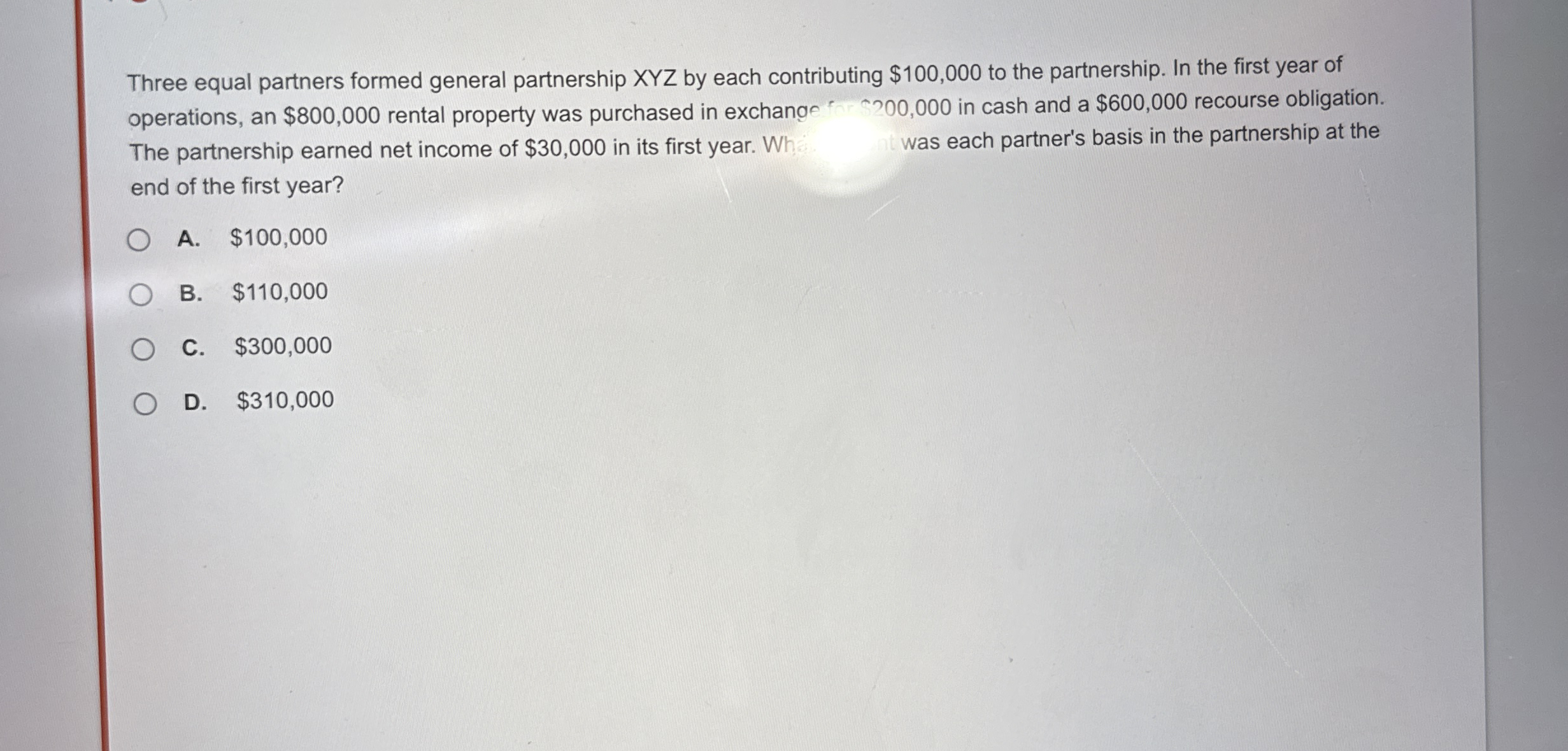Solved Three equal partners formed general partnership XYZ | Chegg.com