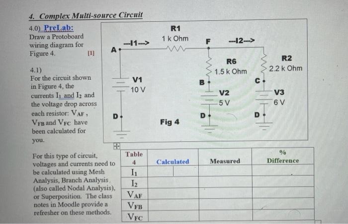 Solved 4. Complex Multi-source Circuit 4.0 PreLab: Draw a | Chegg.com