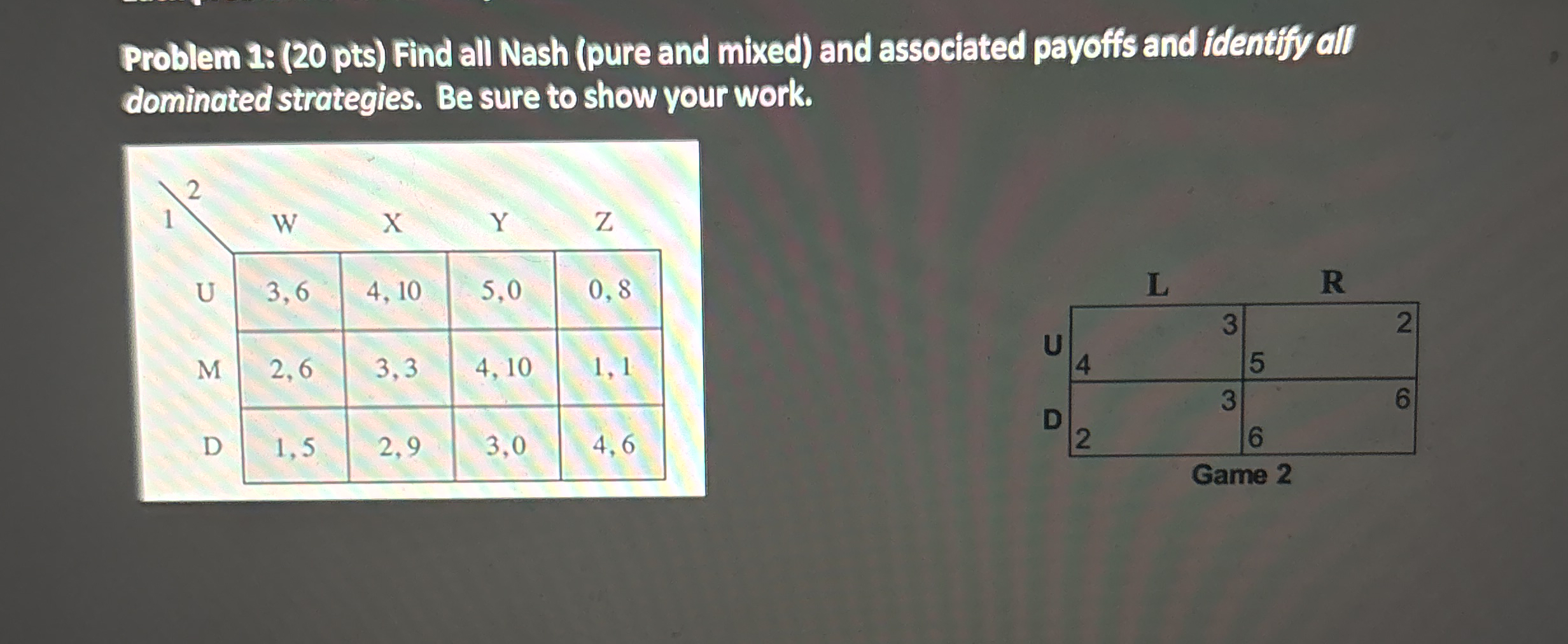 Solved Problem 3: (20 ﻿pts) ﻿Find all Nash (pure and mixed) | Chegg.com