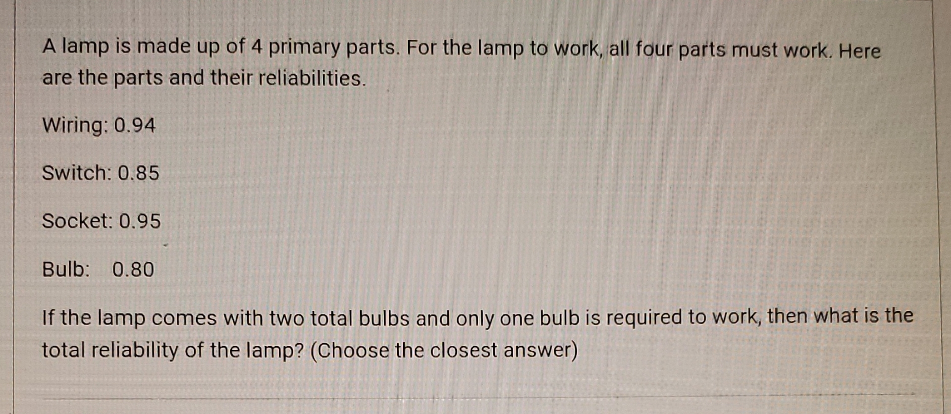 Solved A lamp is made up of 4 ﻿primary parts. For the lamp | Chegg.com