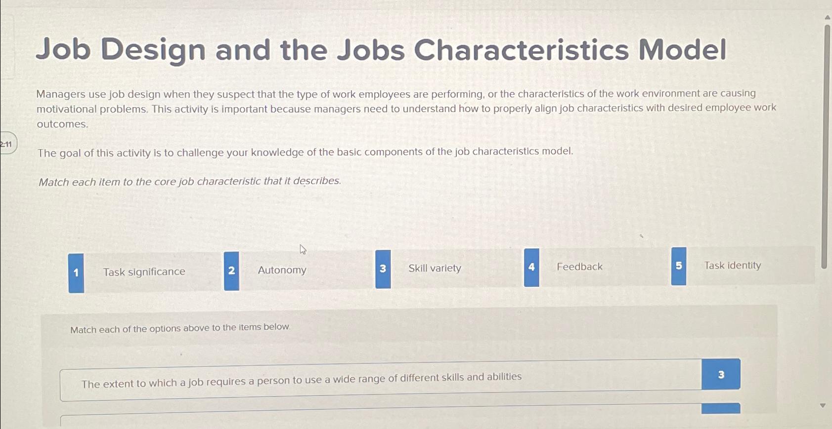 Solved Job Design and the Jobs Characteristics Model | Chegg.com