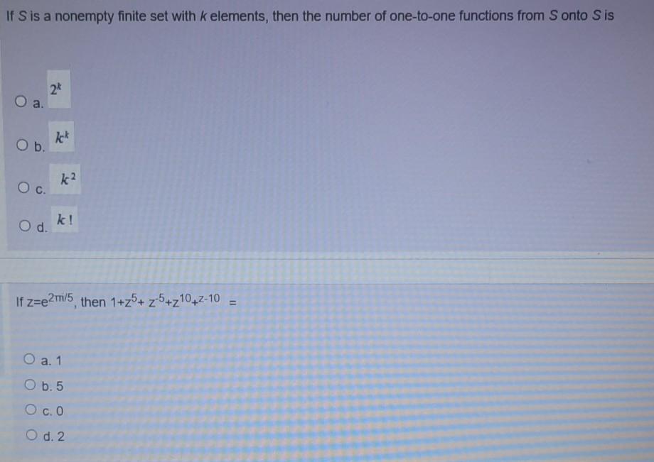 Solved If S is a nonempty finite set with k elements, then | Chegg.com