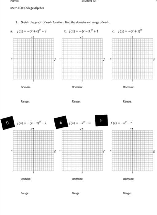 Solved Name: oent : Math 100: College Algebra 1. Sketch the | Chegg.com