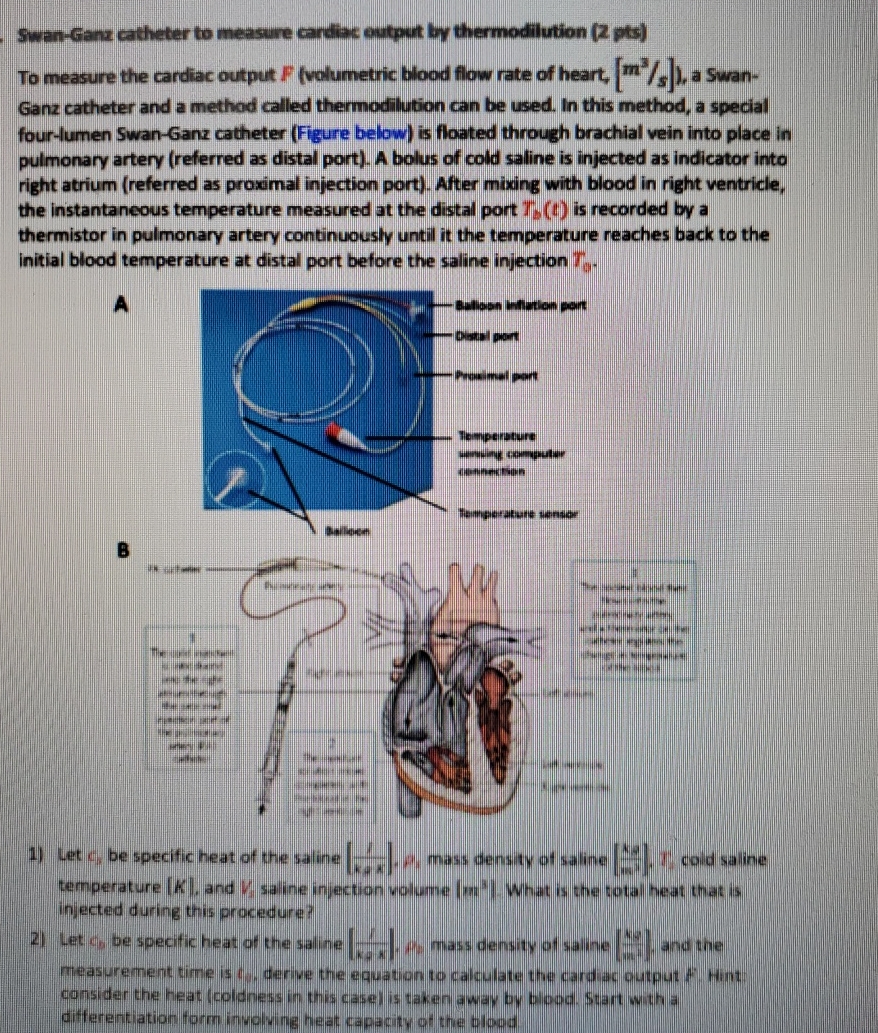 Solved Swan-Ganx catheter to measure cardiac output by | Chegg.com