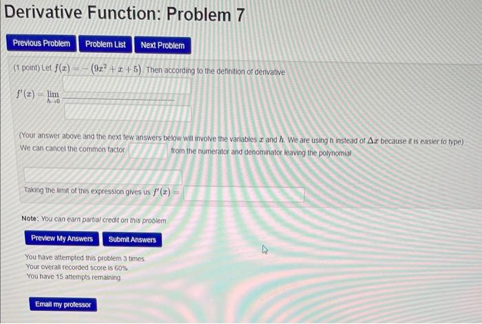Solved I need help with this derivative problem, I do not | Chegg.com