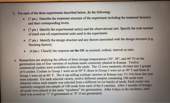 2. For each of the three experiments described below, | Chegg.com