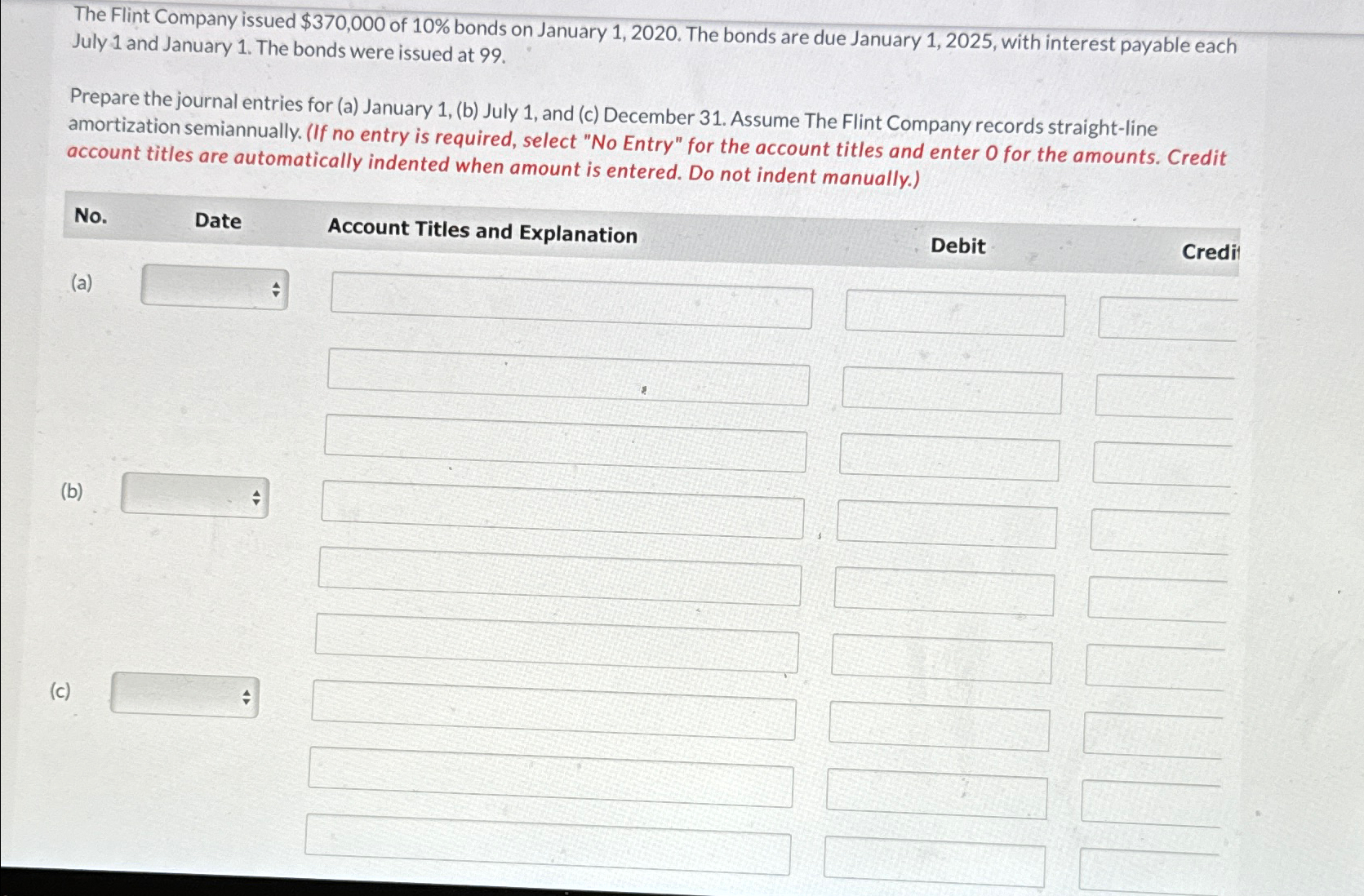 Solved The Flint Company issued $370,000 ﻿of 10% ﻿bonds on | Chegg.com