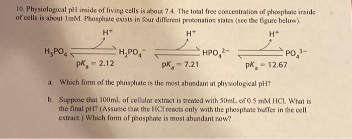 Solved 10. Physiological pH inside of living cells is about | Chegg.com