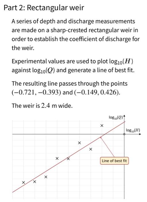 Solved Part 2: Rectangular weir A series of depth and | Chegg.com